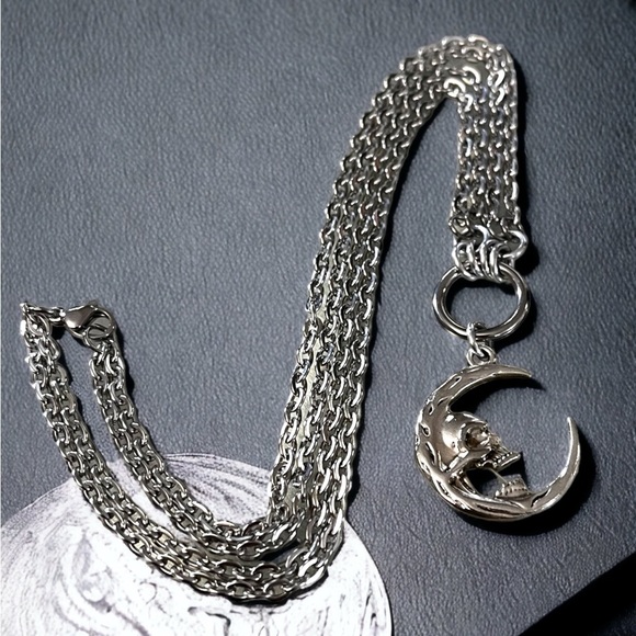 Silverskylight | Jewelry | Double Chain Moon Skull Necklace Stainless ...